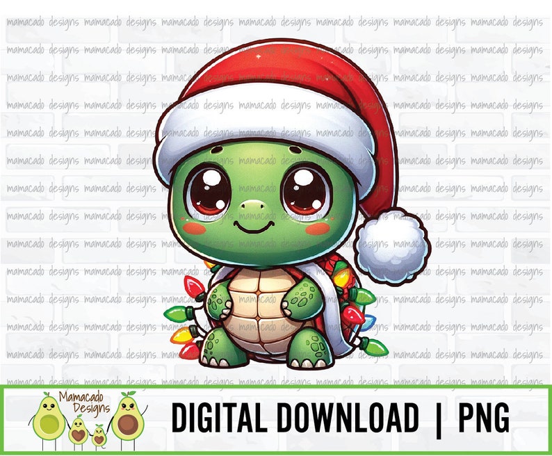 Christmas Turtle, Cute Turtle, Turtle Waterslide DIGITAL DOWNLOAD Hi ...