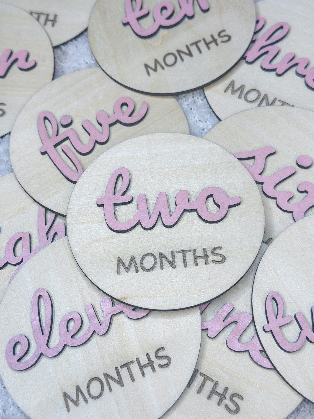 Wooden 3D Monthly Milestone Discs for Baby Photos Engraved Wood Monthly ...