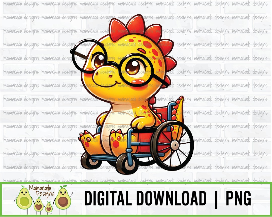 Dinosaur With Glasses and Wheelchair, Cute Dinosaur, Dinosaur ...