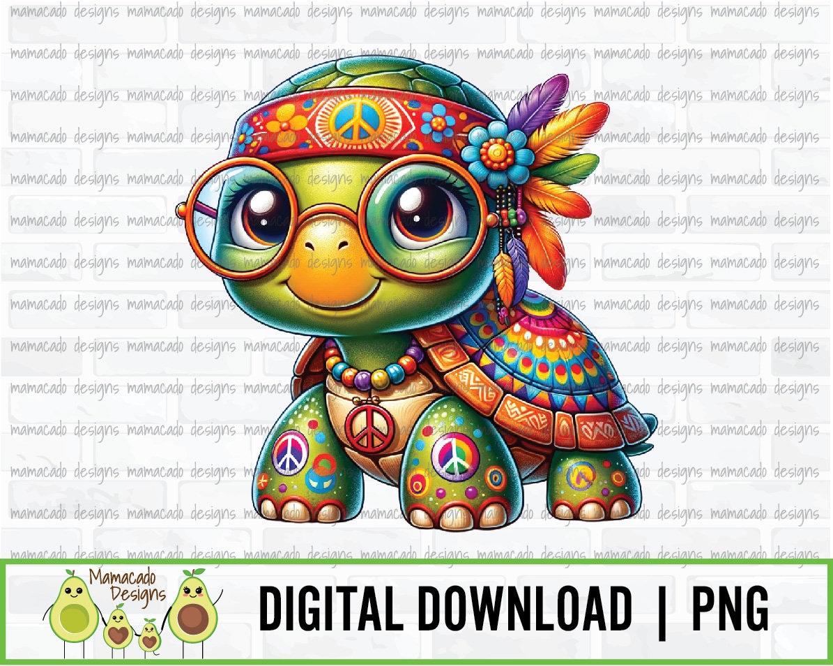 Hippie Turtle With Glasses, Cute Turtle, Turtle Waterslide | DIGITAL ...