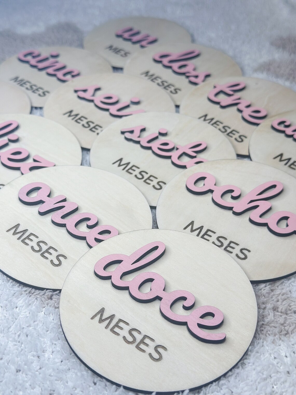 Spanish 3D Wooden Monthly Milestone Discs for Baby Photos Engraved Wood ...