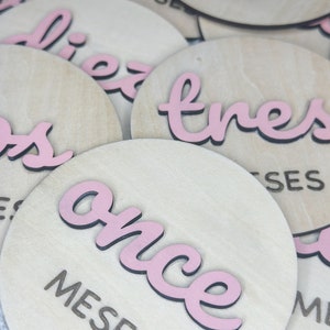 Spanish 3D Wooden Monthly Milestone Discs for Baby Photos Engraved Wood ...