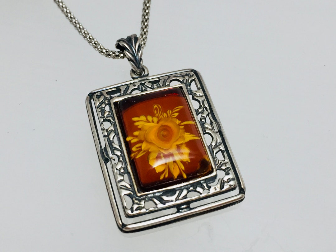 Cameo Amber Pendant,amber Hand Carved Rose,bernstein Cameo Necklace ...