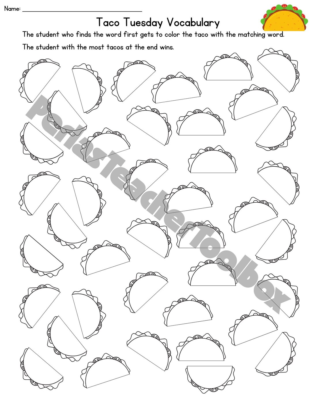 Taco Tuesday Vocabulary Game - Etsy