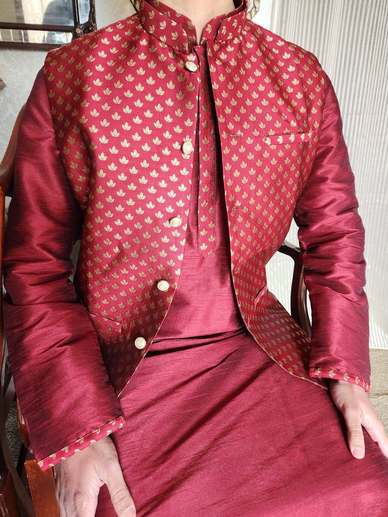 Men's Vest Kurta Jacket With Pajama / Kurta Pajama + Jacket 3 Piece Set ...
