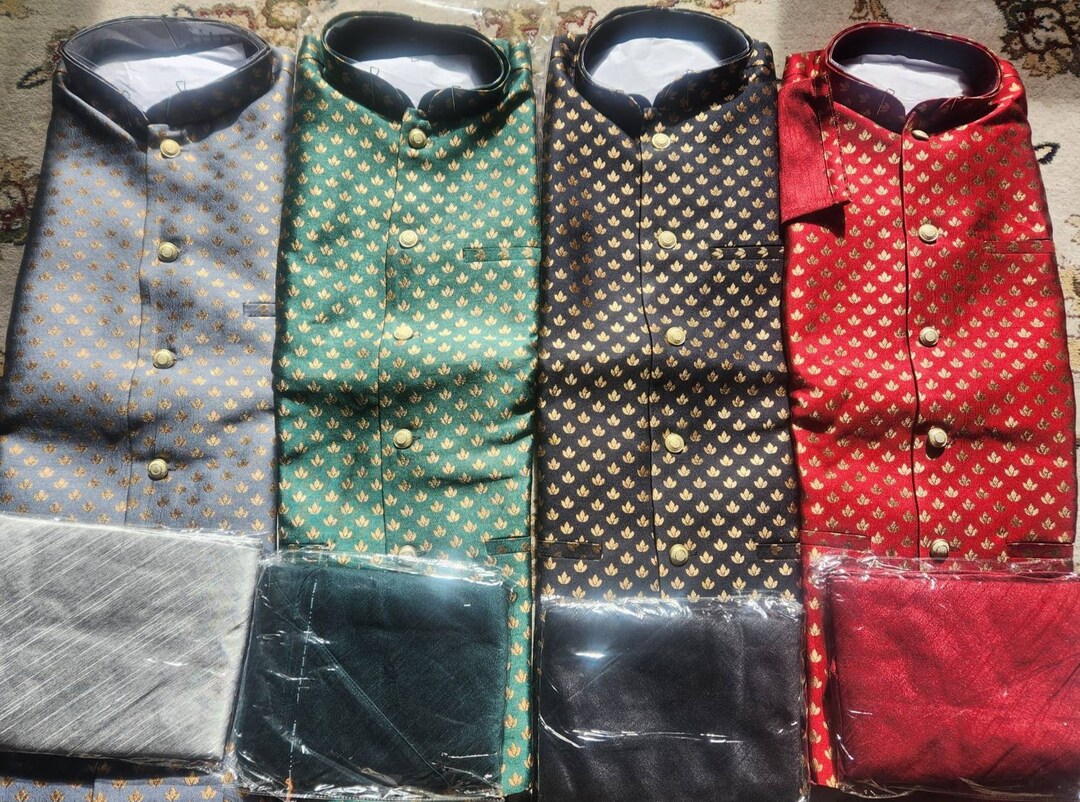 Men's Vest Kurta Jacket With Pajama / Kurta Pajama + Jacket 3 Piece Set ...