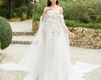 Lace Bridal Cape Sleeves, Lace Cape Sleeves, Bridal Cape Veil, Sleeves ...