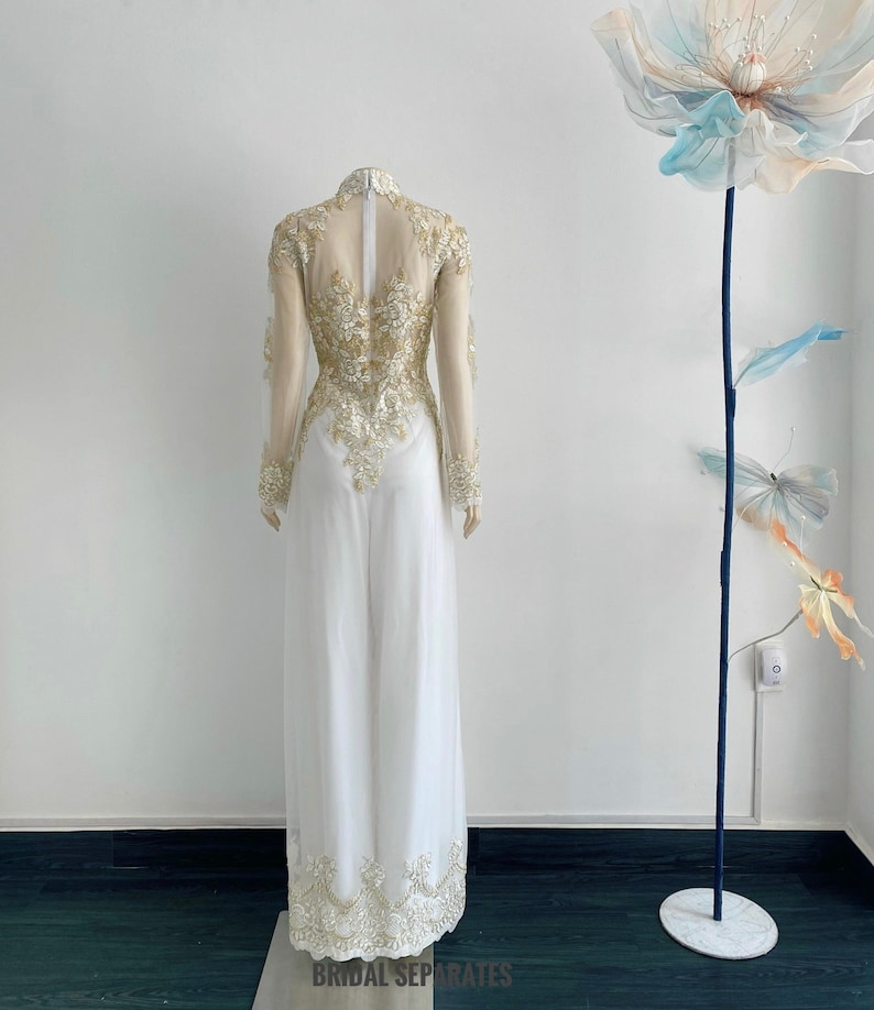 Gold Vietnamese Bridal Ao Dai, Wedding Ao Dai With Gold Lace ...