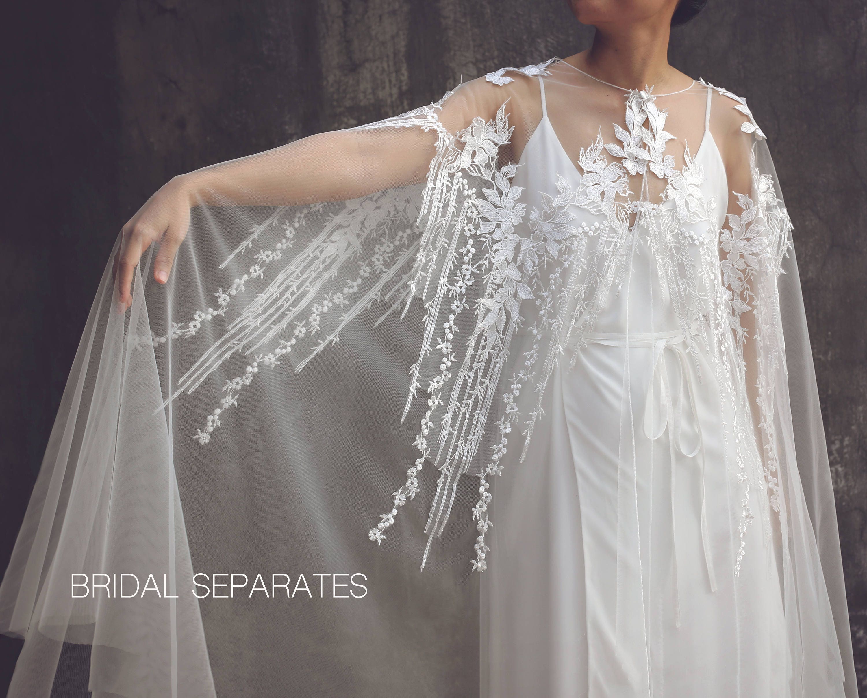 Long Bridal Cape Long Bridal Capelet Long Wedding Cape | Etsy