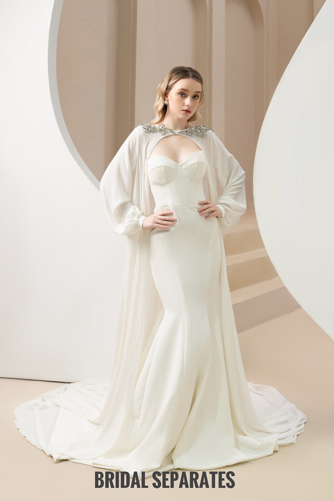Cathedral Silk Bridal Cape With Rhinestones, Wedding Dress Cape With ...