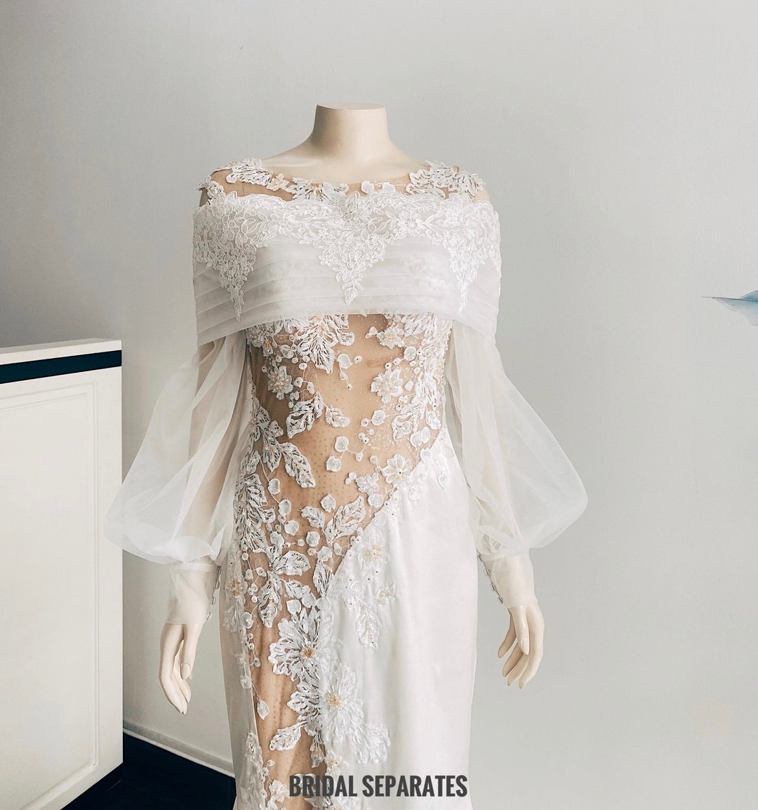 Lace Bridal Cover up off Shoulder, Lace Long Sleeves Bridal Bolero ...