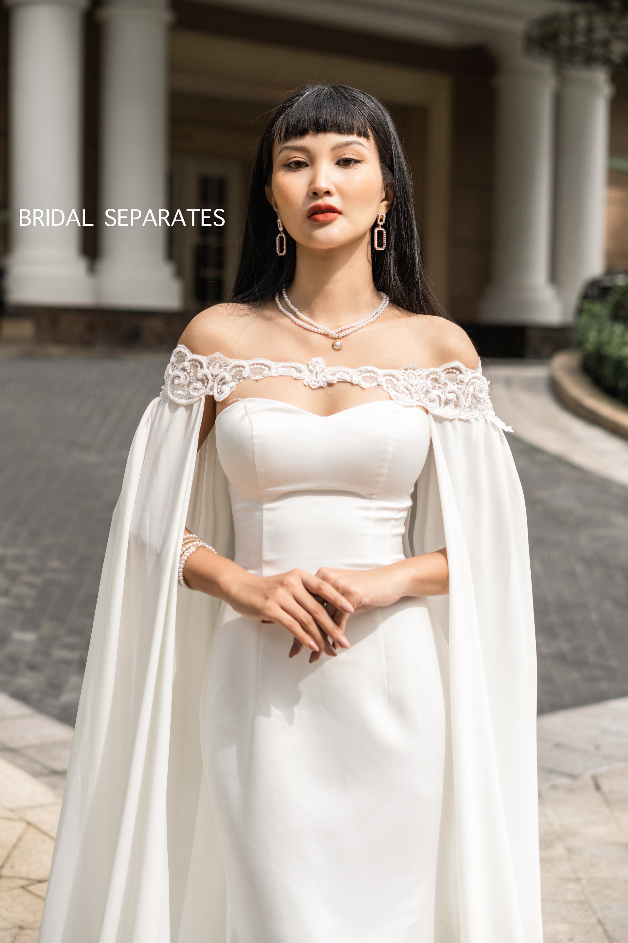 Off Shoulder Chiffon Wedding Cape, off Shoulder Bridal Cape Veil ...
