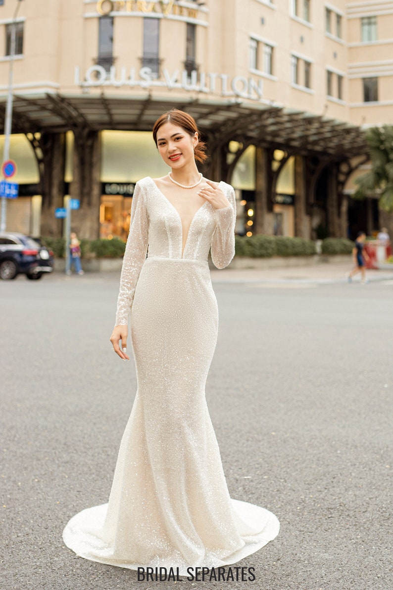 Fishtail Wedding Dress Mermaid Bridal Dress Sequin Wedding - Etsy