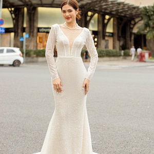 Fishtail Wedding Dress, Mermaid Bridal Dress, Sequin Wedding Dress ...