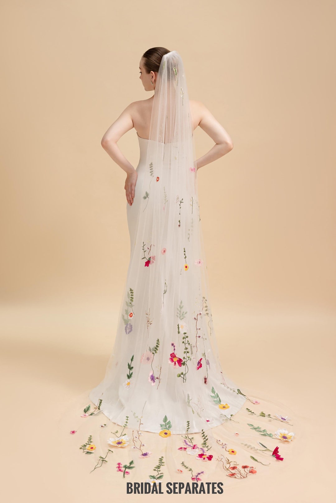 Colorful Flower Veil, Colorful Flowers Wedding Veil, Flower Bridal Veil ...