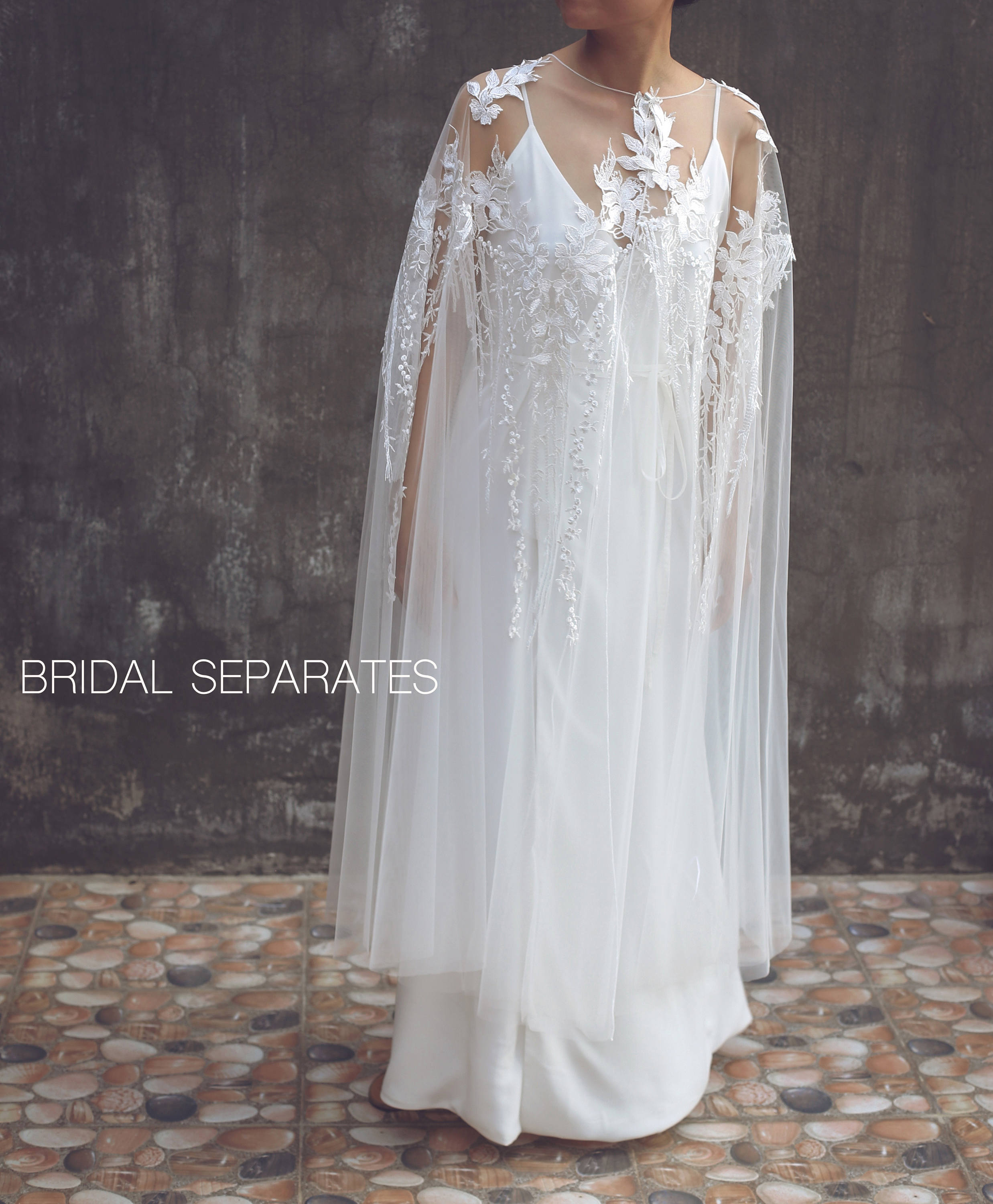 Long Bridal Cape Long Bridal Capelet Long Wedding Cape | Etsy