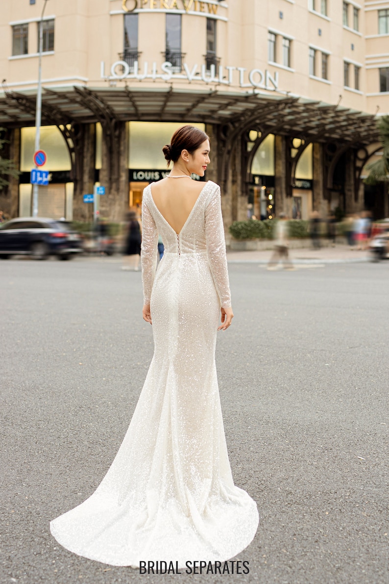 Fishtail Wedding Dress Mermaid Bridal Dress Sequin Wedding - Etsy