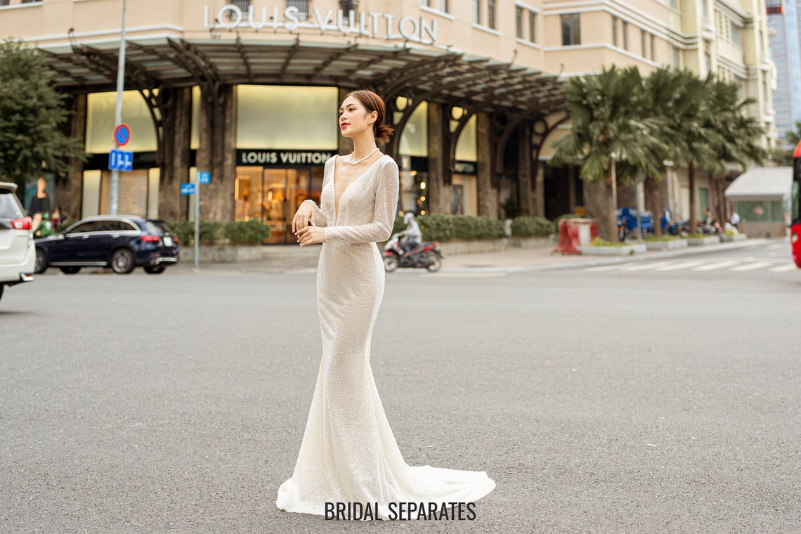 Fishtail Wedding Dress Mermaid Bridal Dress Sequin Wedding - Etsy