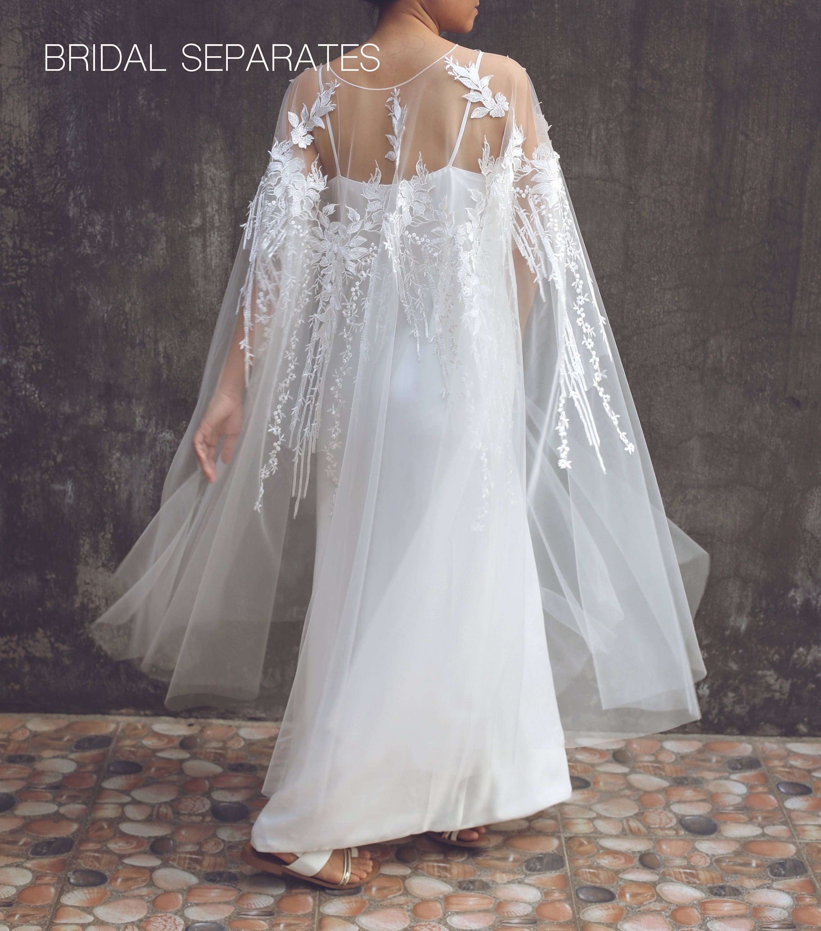 Long Bridal Cape Long Bridal Capelet Long Wedding Cape | Etsy