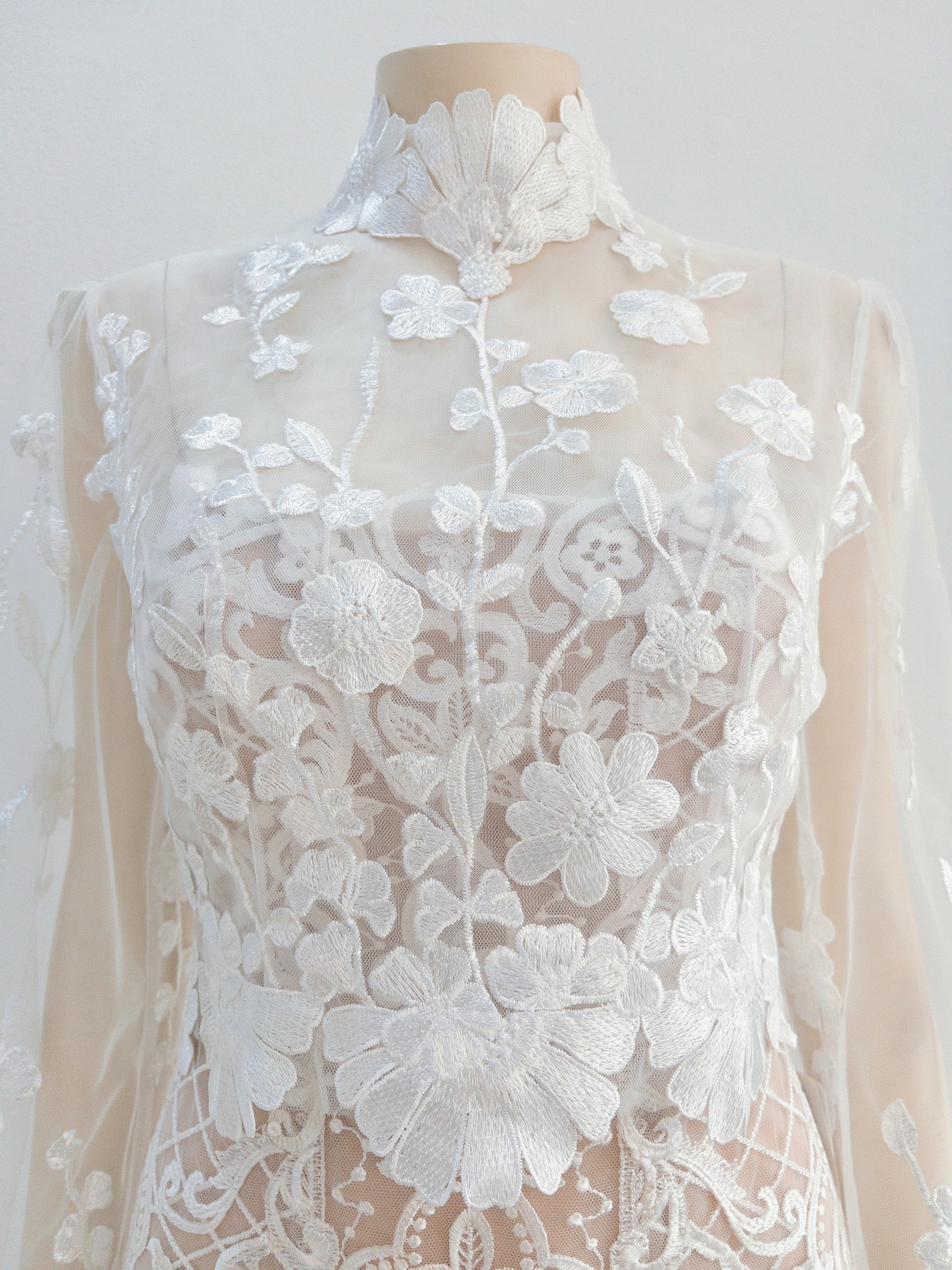 Lace High Neck Wedding Dress Topper, Long Sleeves Lace Bridal Topper ...