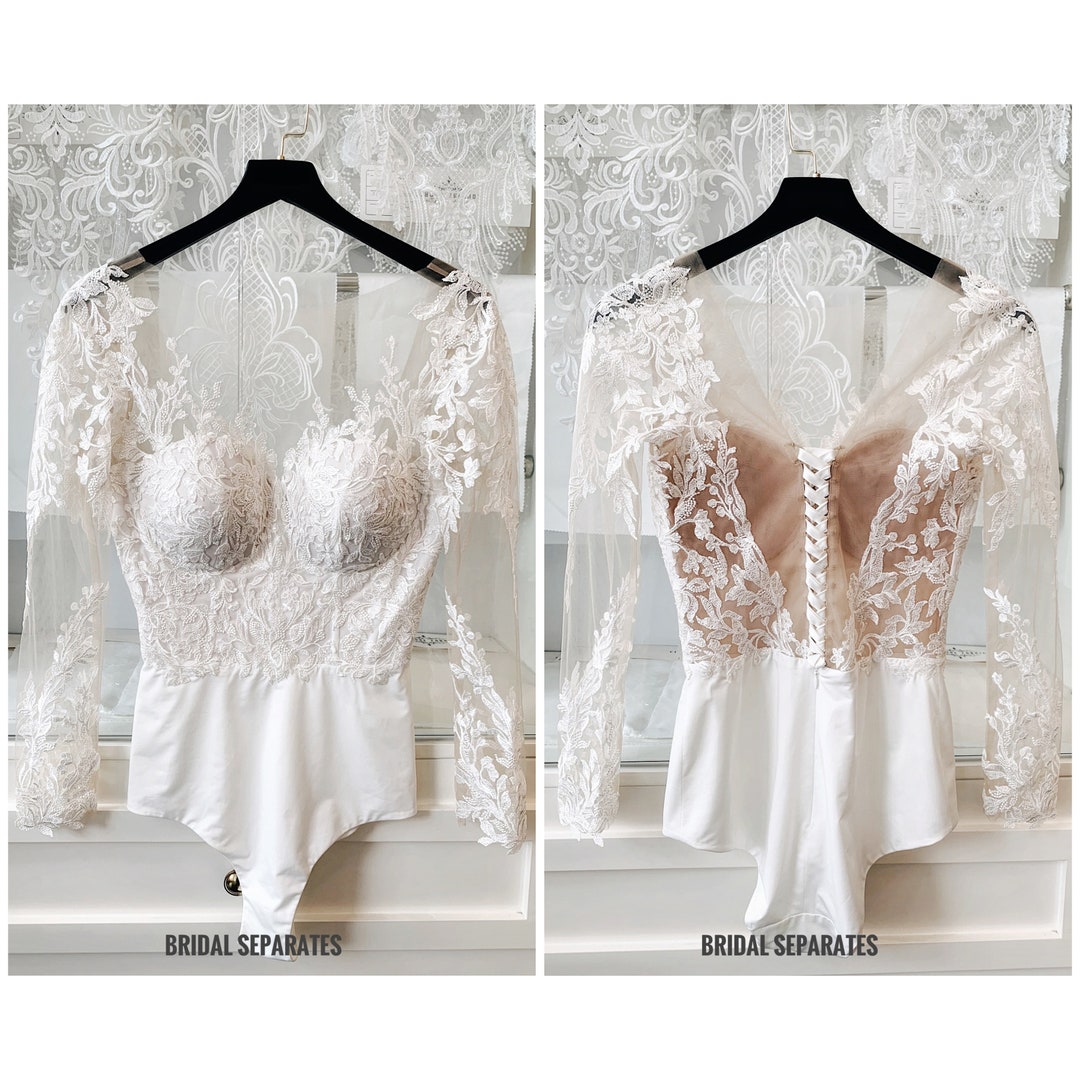 Lace Bridal Bodysuit Long Sleeve Bridal Bodysuit Wedding Separates Lace Bridal Bodysuit Long Sleeve Bridal Bodysuit Wedding Separates