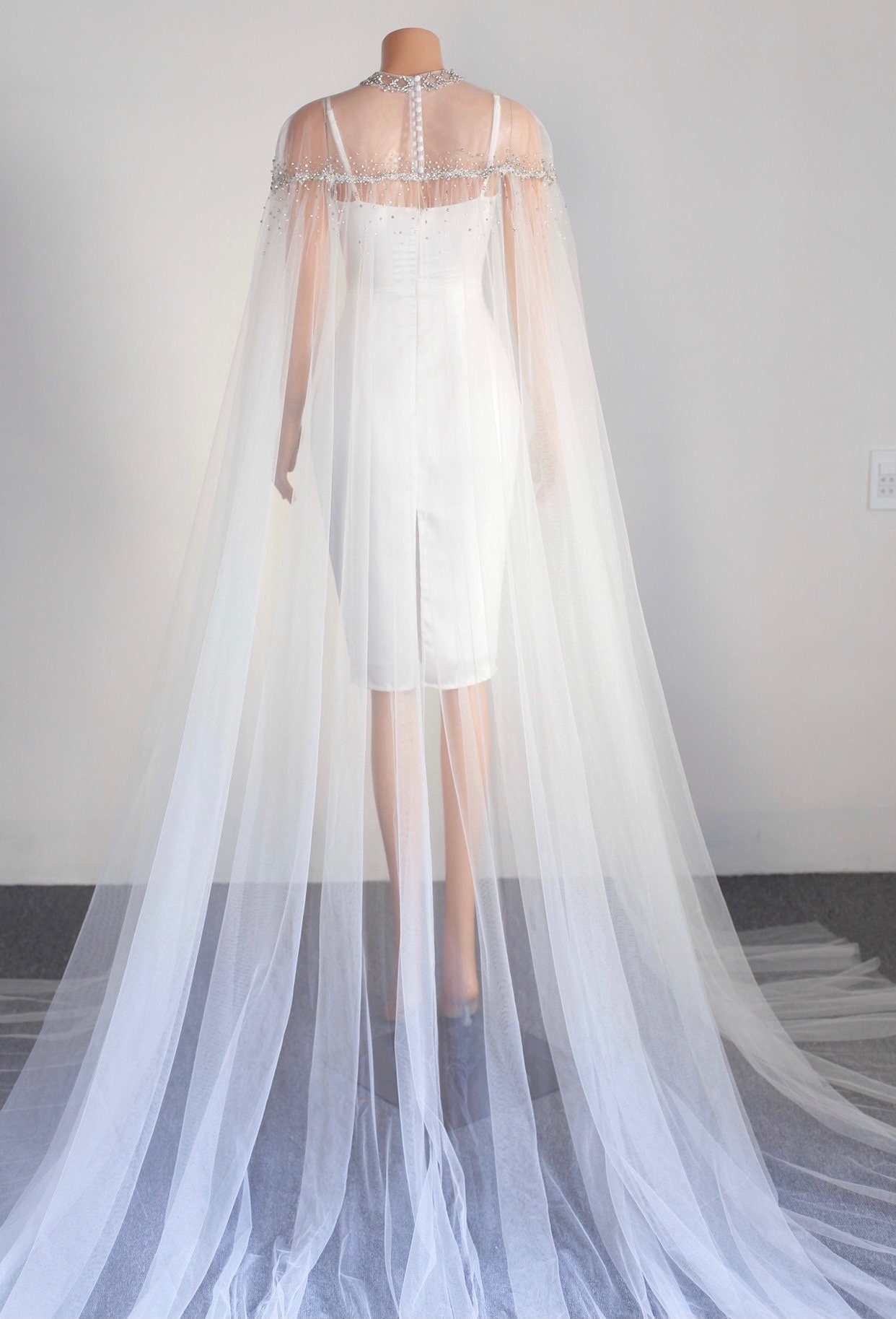 Bridal Cape Veil With Crystals Cathedral Bridal Cape - Etsy