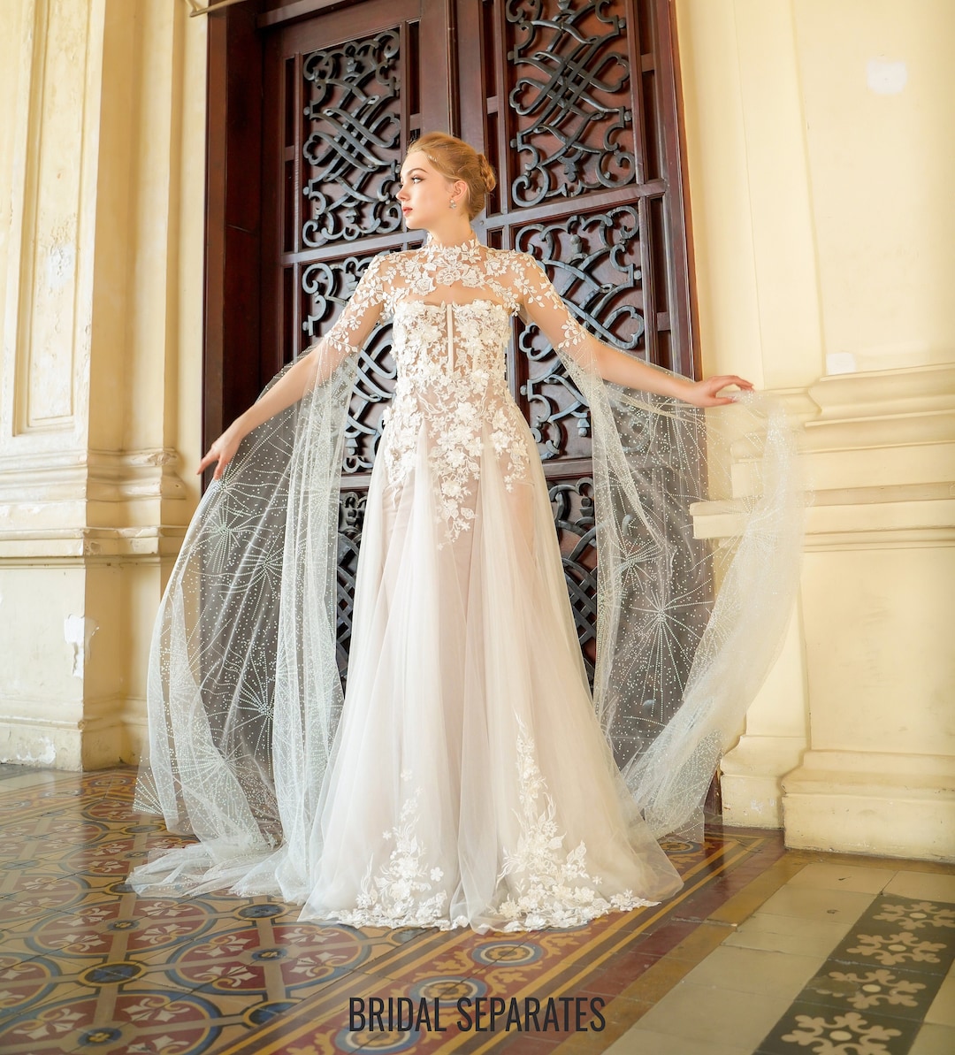 Long Sleeves Bridal Cape, Long Sleeves Wedding Cape Veil, Bridal Cape ...