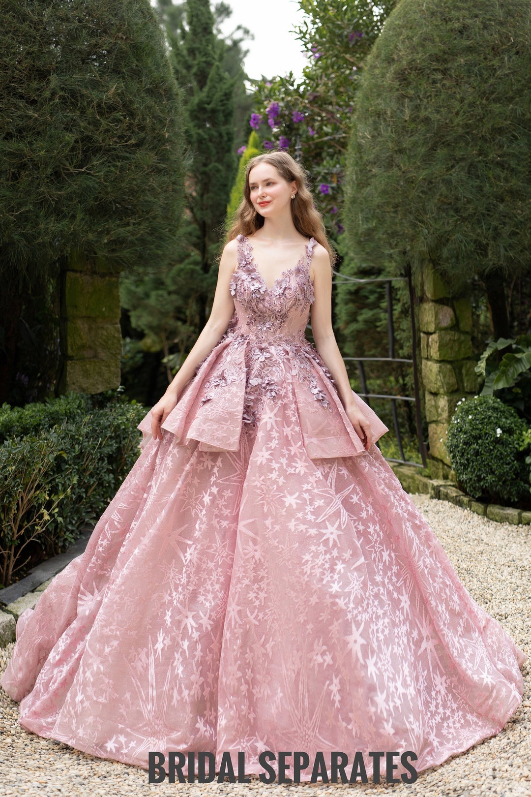Big Ball Gown Wedding Dress Lace, Pink Ball Gown Wedding Dress, Bridal ...