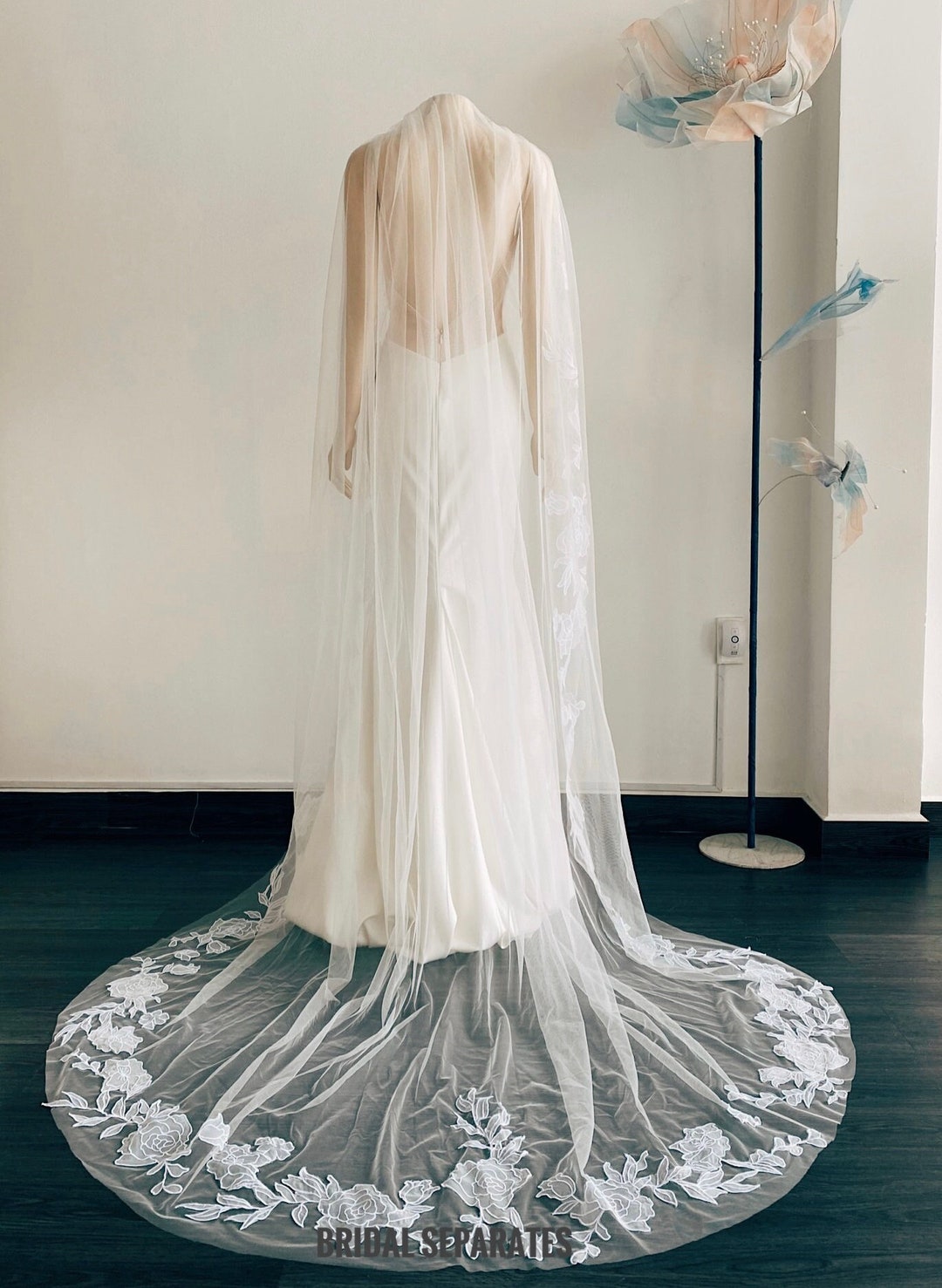 Embroidery Flower Veil, 1 Tier Veil, Bridal Veil, Custom Veil, Wedding ...