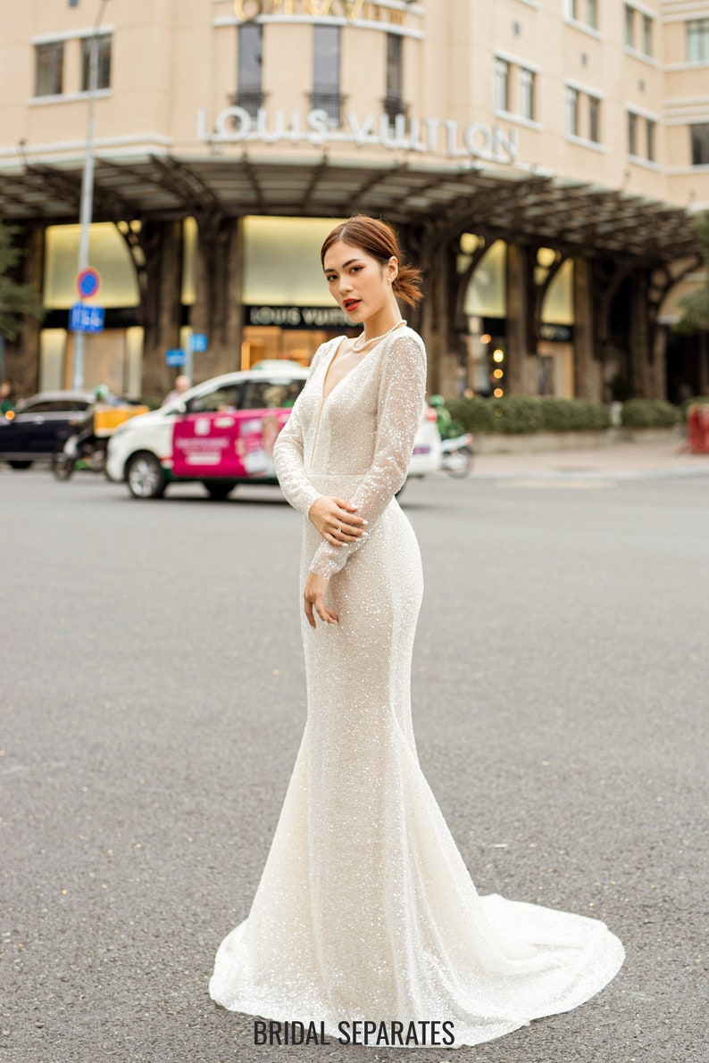 Fishtail Wedding Dress Mermaid Bridal Dress Sequin Wedding - Etsy