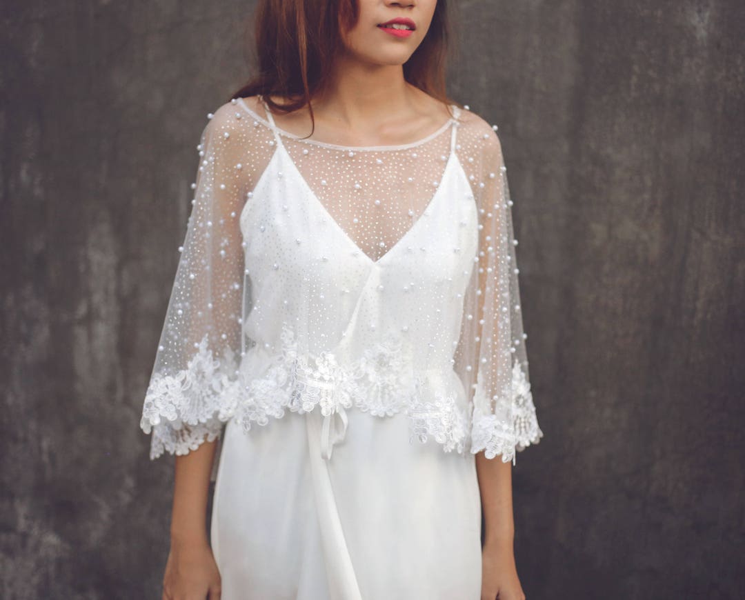Pearl Bridal Cape, Custom Wedding Cover Up,bridal Cover Up, Lace Bridal ...