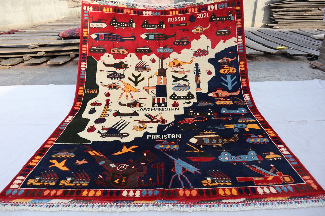 AUTH: Handmade Ordnance Pictorial and Afghanistan Map, Solf RUG ...