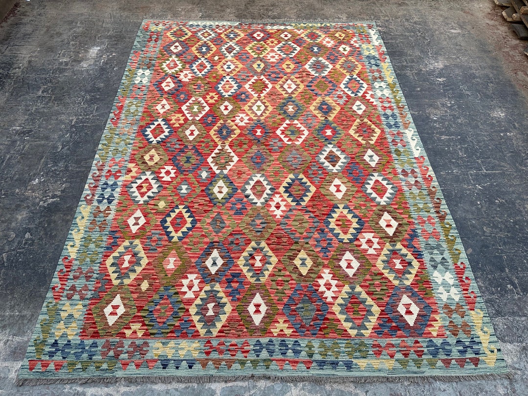 8.7 X 11.7 Feet. Vintage Afghan Handmade Tribal, 100% Wool Traditional ...