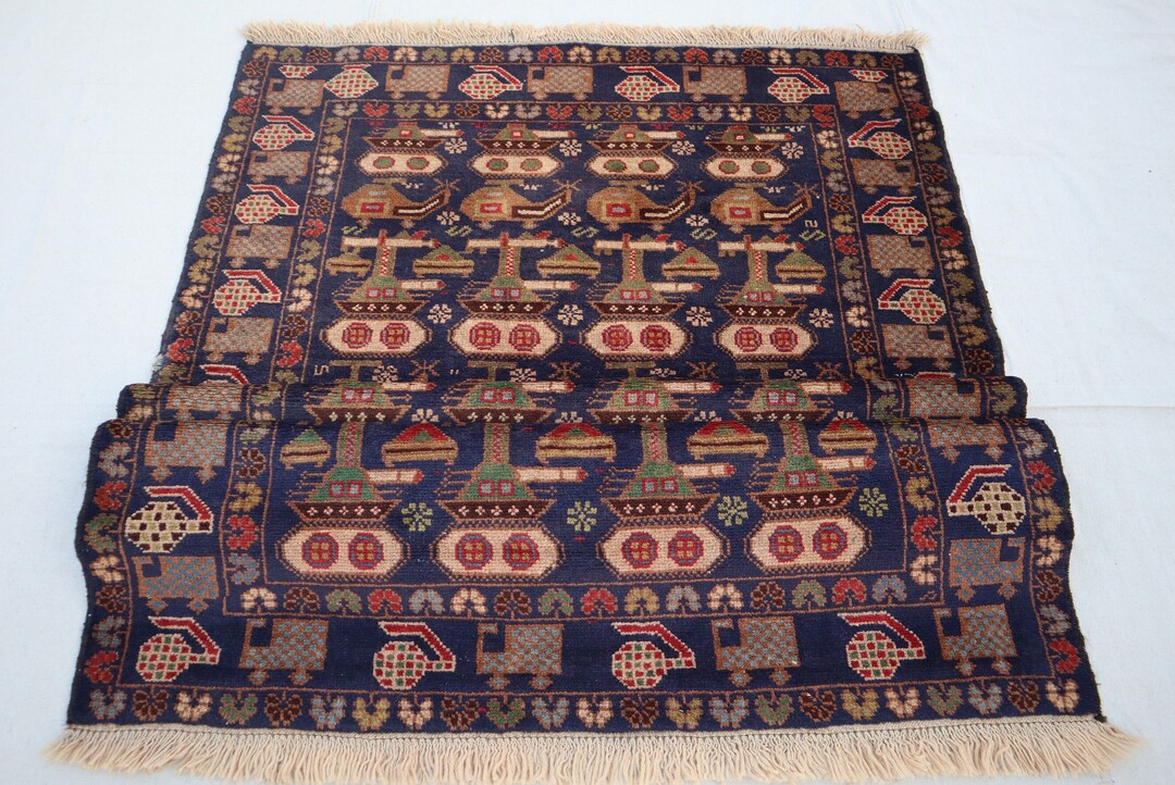 Auth: Hand Made Ordnance Deisgn Art Wall Hanging Rug. .3.7 X 6.7 Feet ...