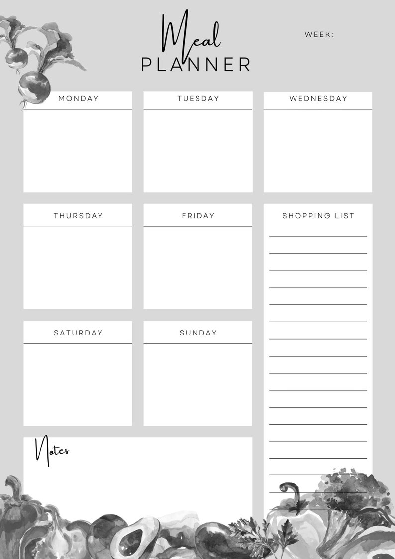 Weekly Meal Planner Printable, Meal Planner Fillable, Instant Download ...