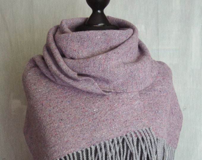 Handwoven Wool Neck Scarf for Women Fringe in Pink-lilac and Grey ...