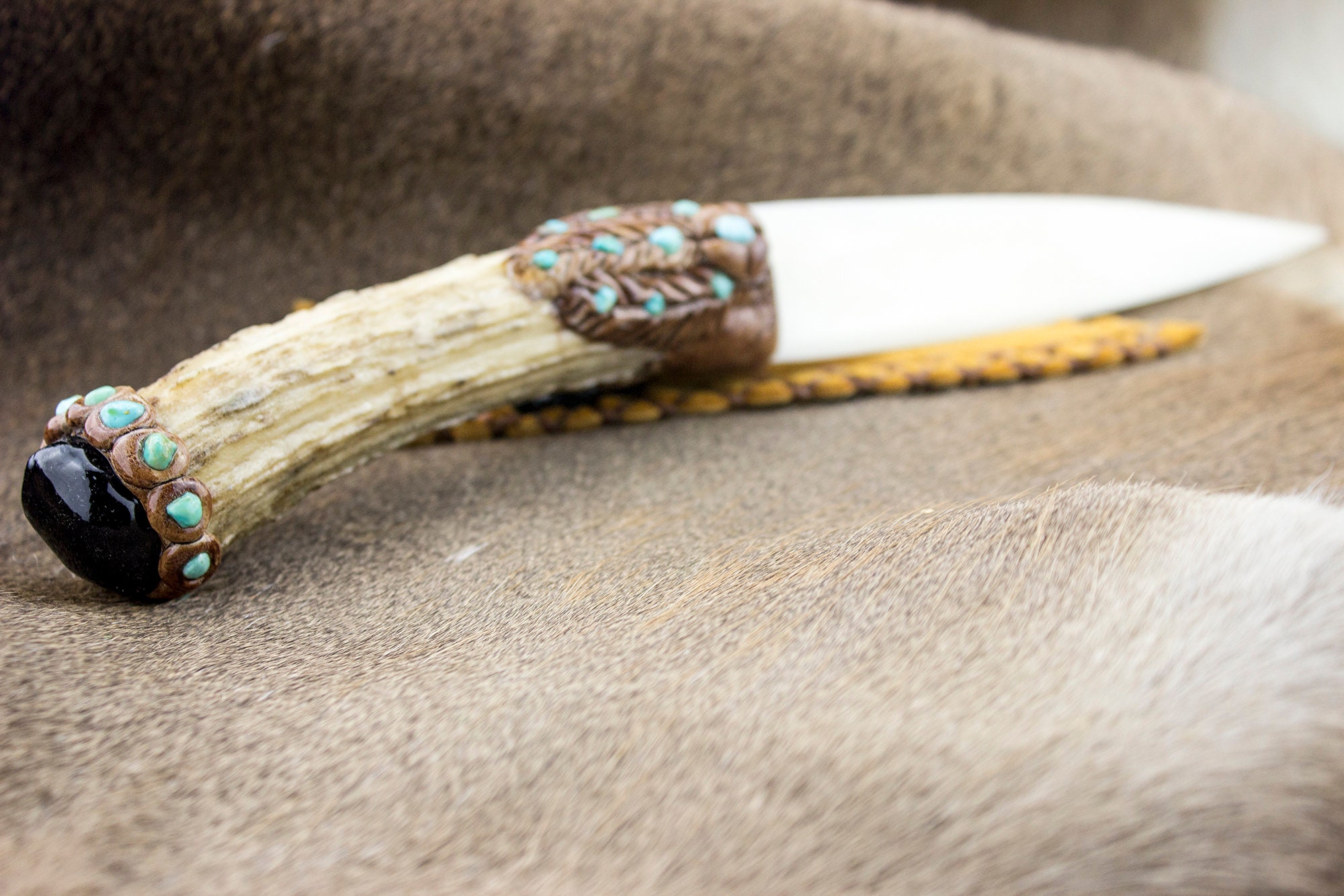 Native American Made Knives Bone Knife Wood Handle Hand Made Native
