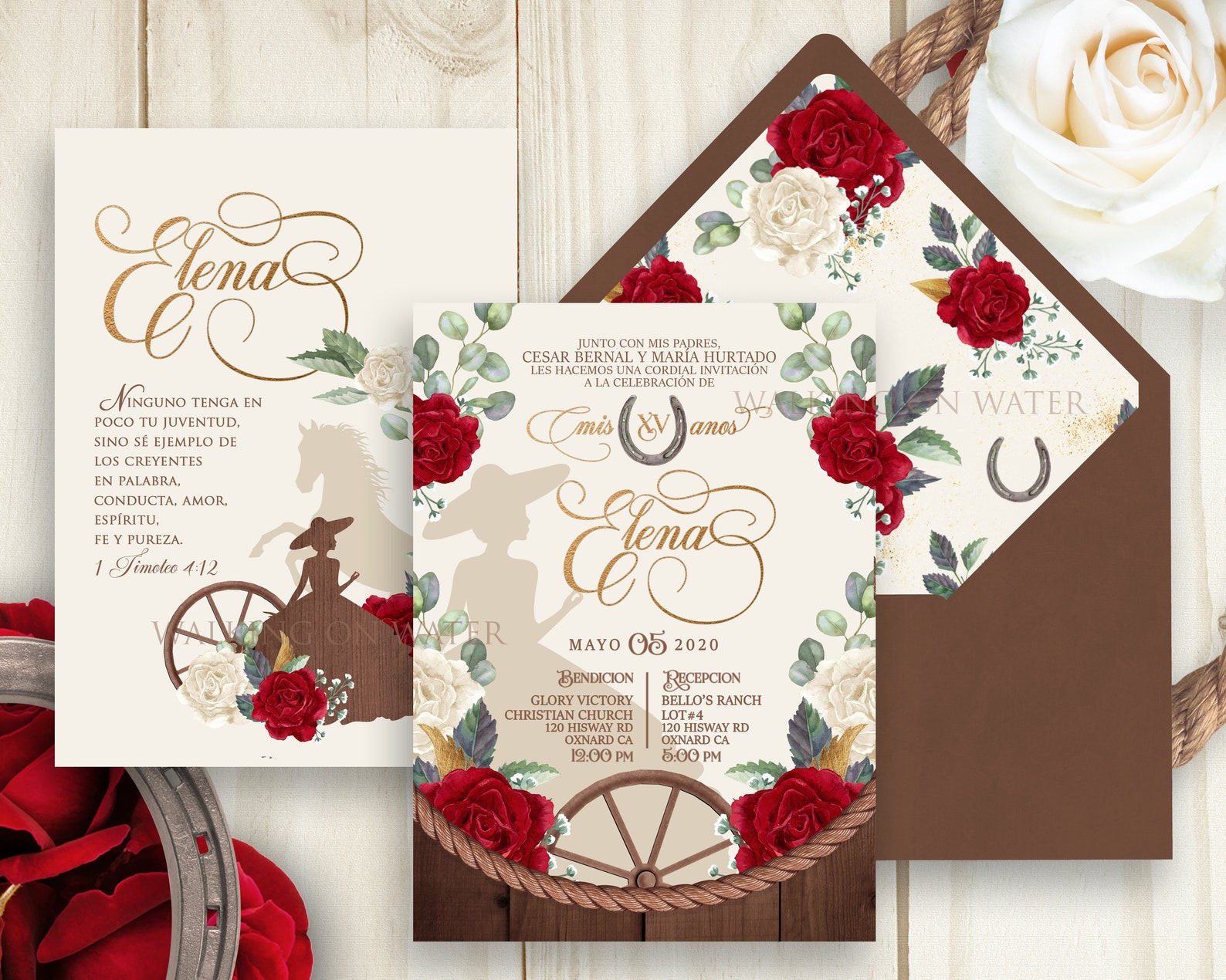 Red Rustic Charra Invitation, Quinceanera Mexican Party, Charra ...