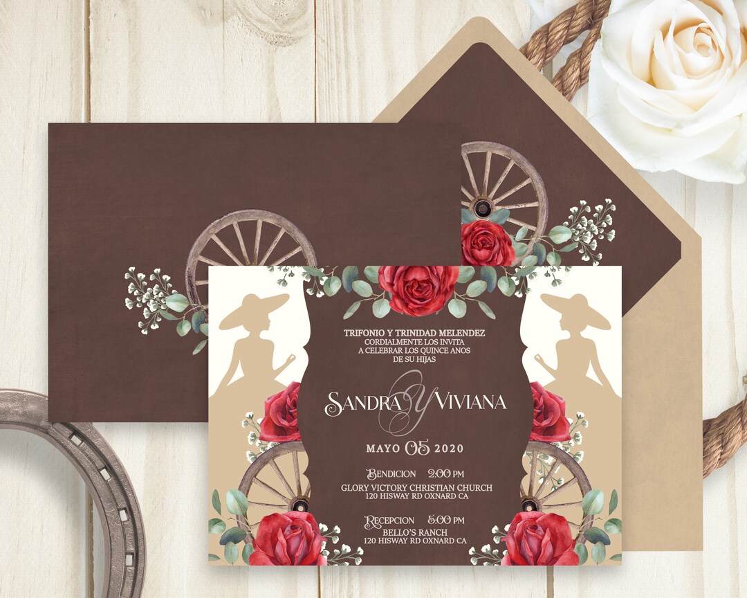 Twins Red Charro Invitation Mexican Western Invitation - Etsy