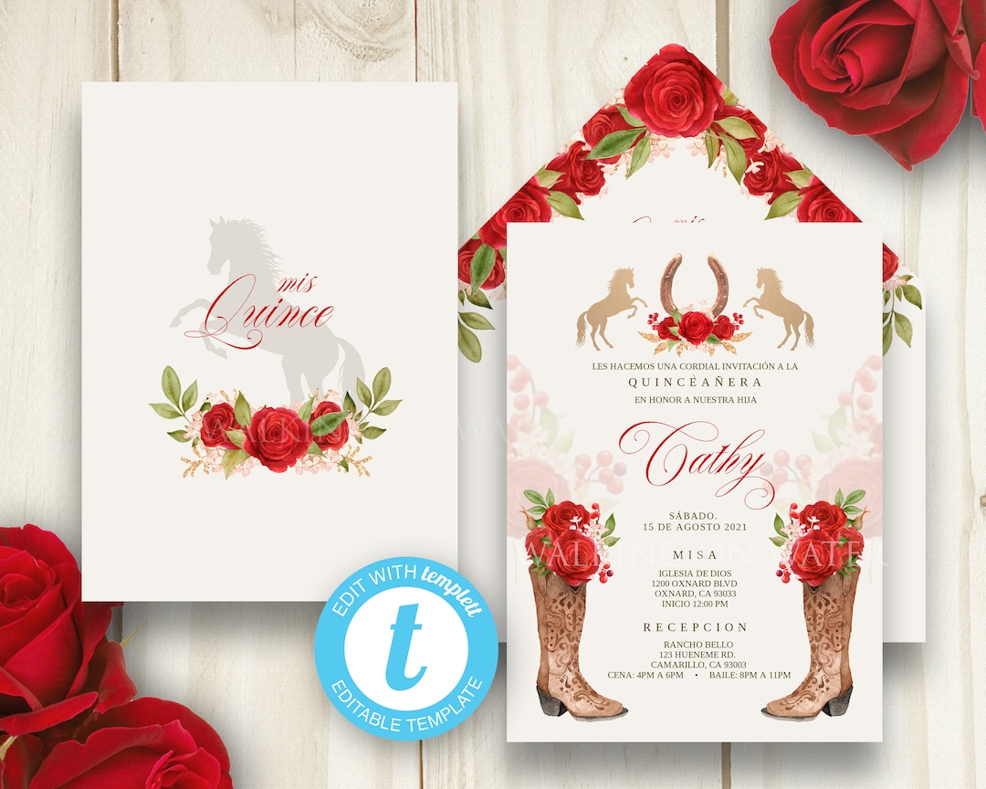 EDIT YOURSELF Template-red Charro Invitation, Mexican Western ...