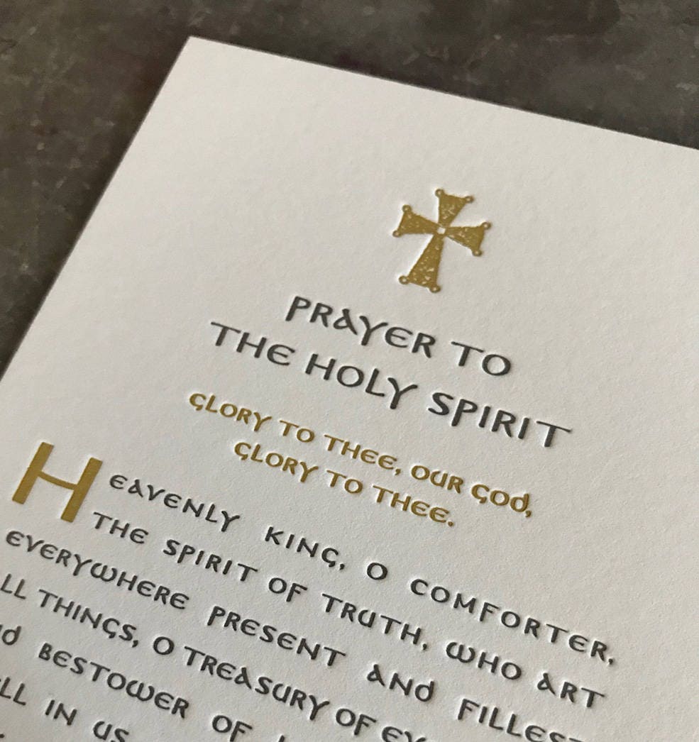 Prayer to the Holy Spirit, Letterpress Prayer Card by Poustinia Press ...