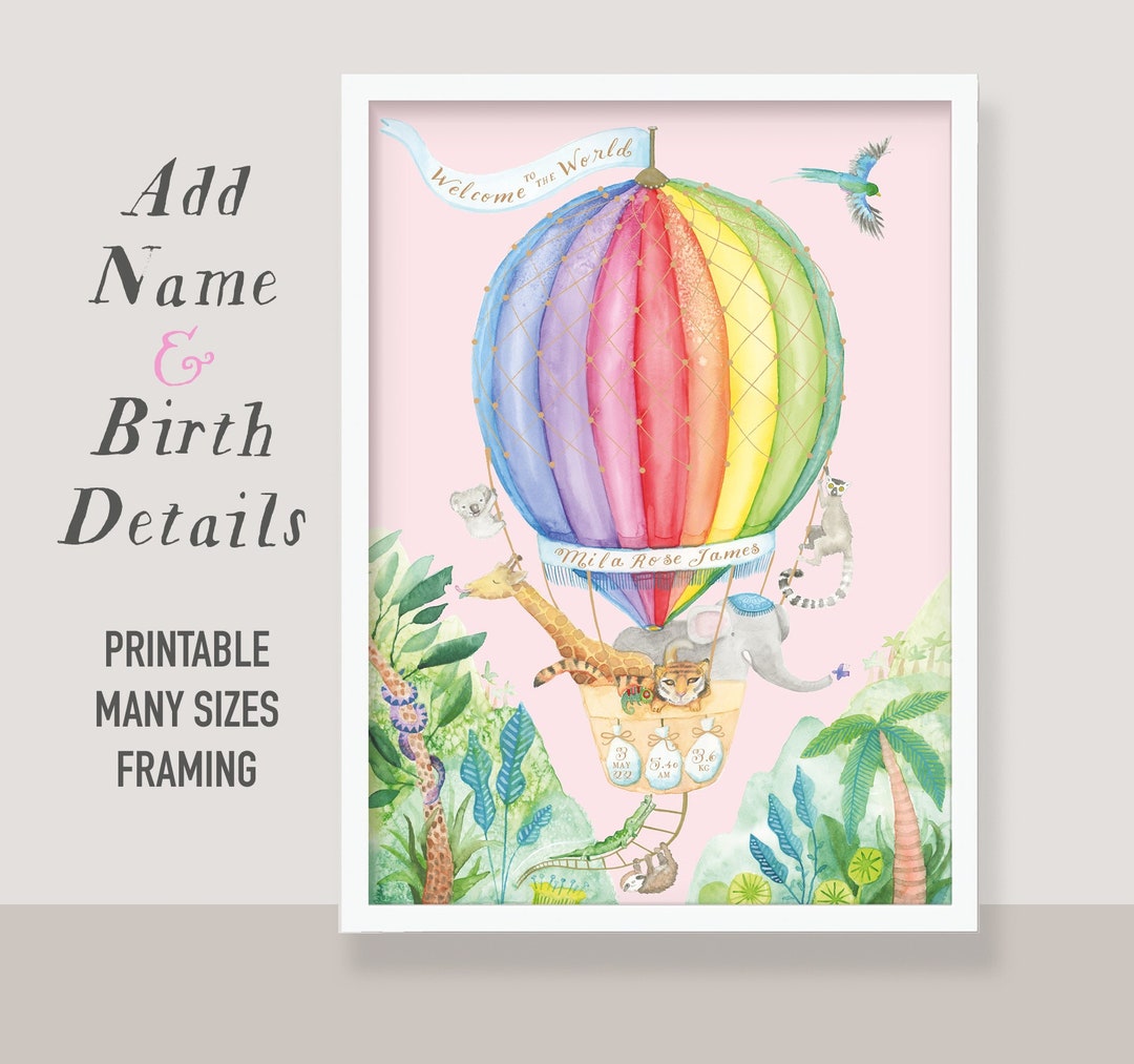 Hot Air Balloon Nursery Wall Art, Nursery Decor Animals, Elephant ...