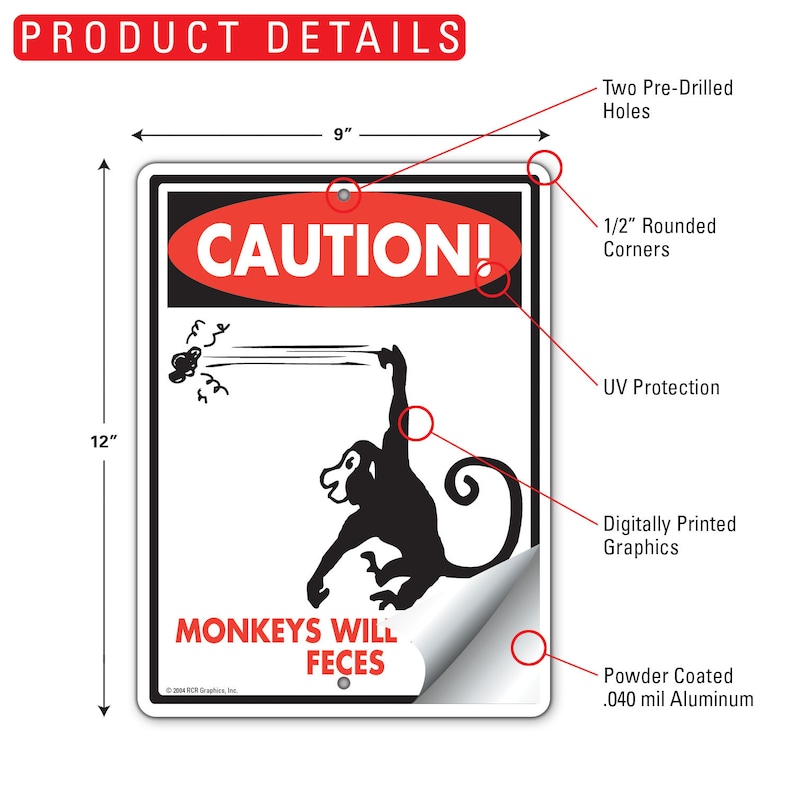 Caution Monkeys Will Throw Feces Aluminum Monkey Sign - Etsy