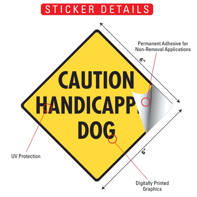 Caution Handicapped Dog Yard Sign - Aluminum Sign or Vinyl Sticker ...