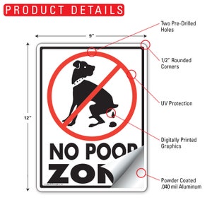 No Dog Zone Exterior Rust Free No Dog Pooping Aluminum Sign ...