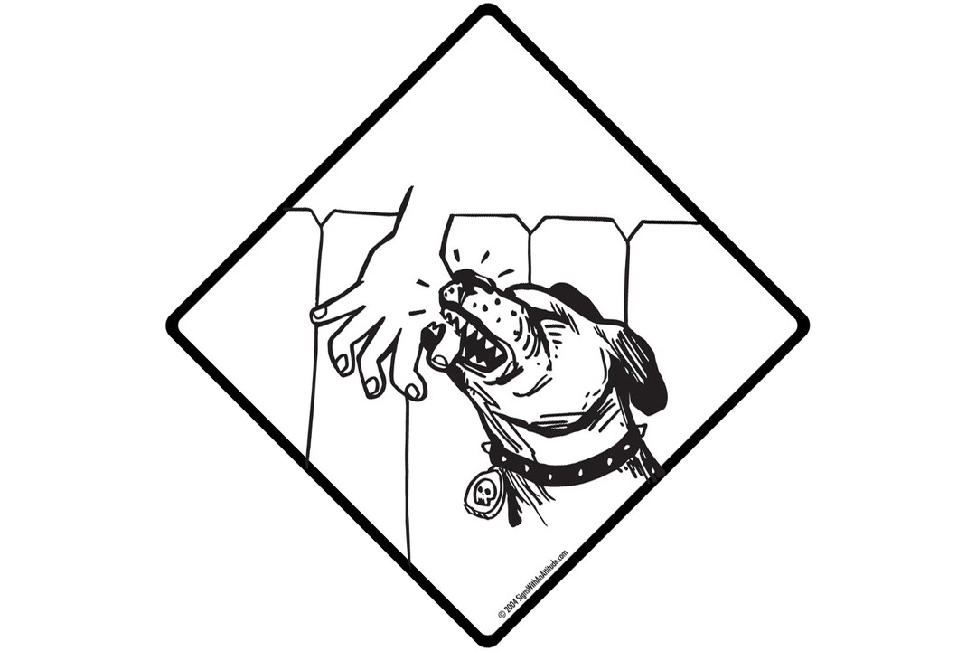 Dog Biting Hand Over the Fence Aluminum Dog Sign or Vinyl Sticker - Etsy