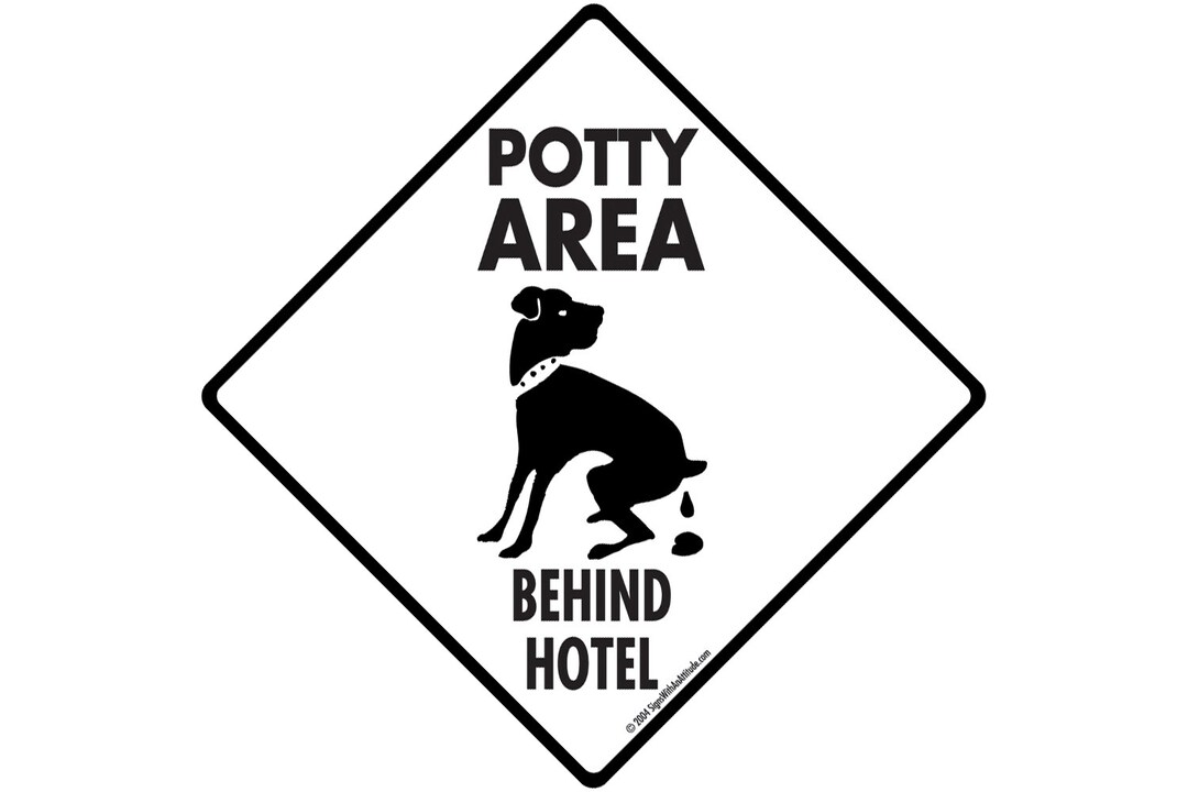 Potty Area Sign - Dog Pooping Potty Area Behind Hotel Exterior Aluminum ...