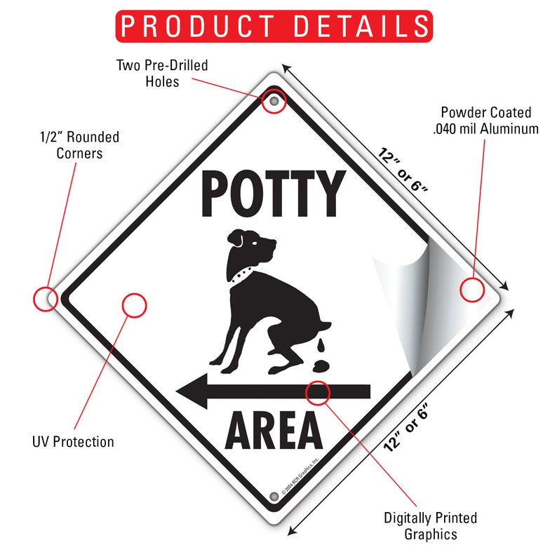 Potty Area Sign - Dog Pooping Potty Area Exterior Rust Free Aluminum ...