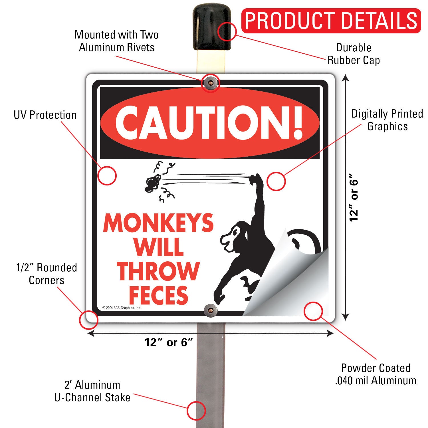 Caution! Monkeys Will Throw Feces Aluminum Monkey Sign or Vinyl Sticker ...