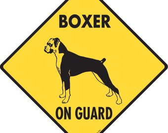 Warning Boxer on Guard Aluminum Dog Sign or Vinyl Sticker | Etsy